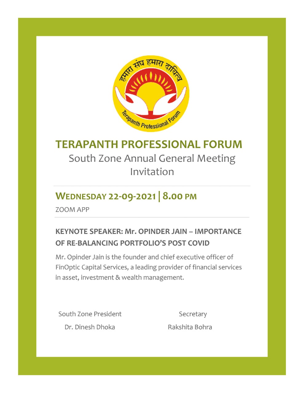 Terapanth Professional Forum – FINOPTIC CAPITAL SERVICES